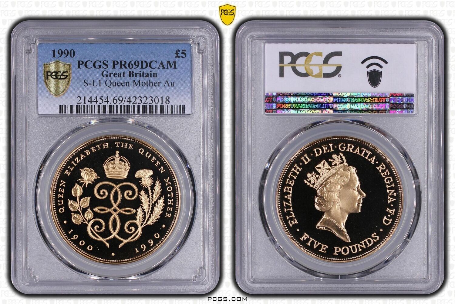 1990 Queen Mother 90th Birthday £5 Gold Proof Coin PCGS PR69 DCAM