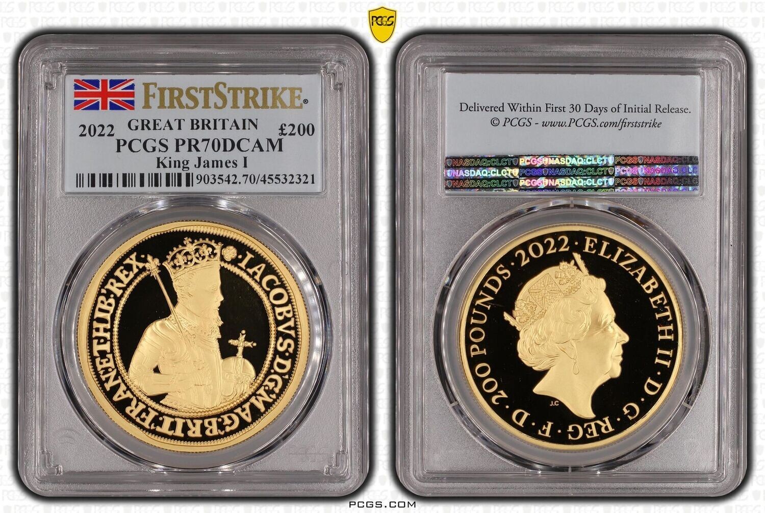 2022 British Monarchs King James I £200 Gold Proof 2oz Coin PCGS PR70 ...