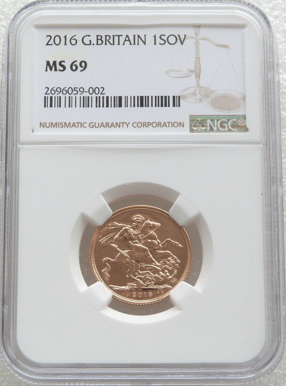 2016 St George and the Dragon Full Sovereign Gold Coin NGC MS69
