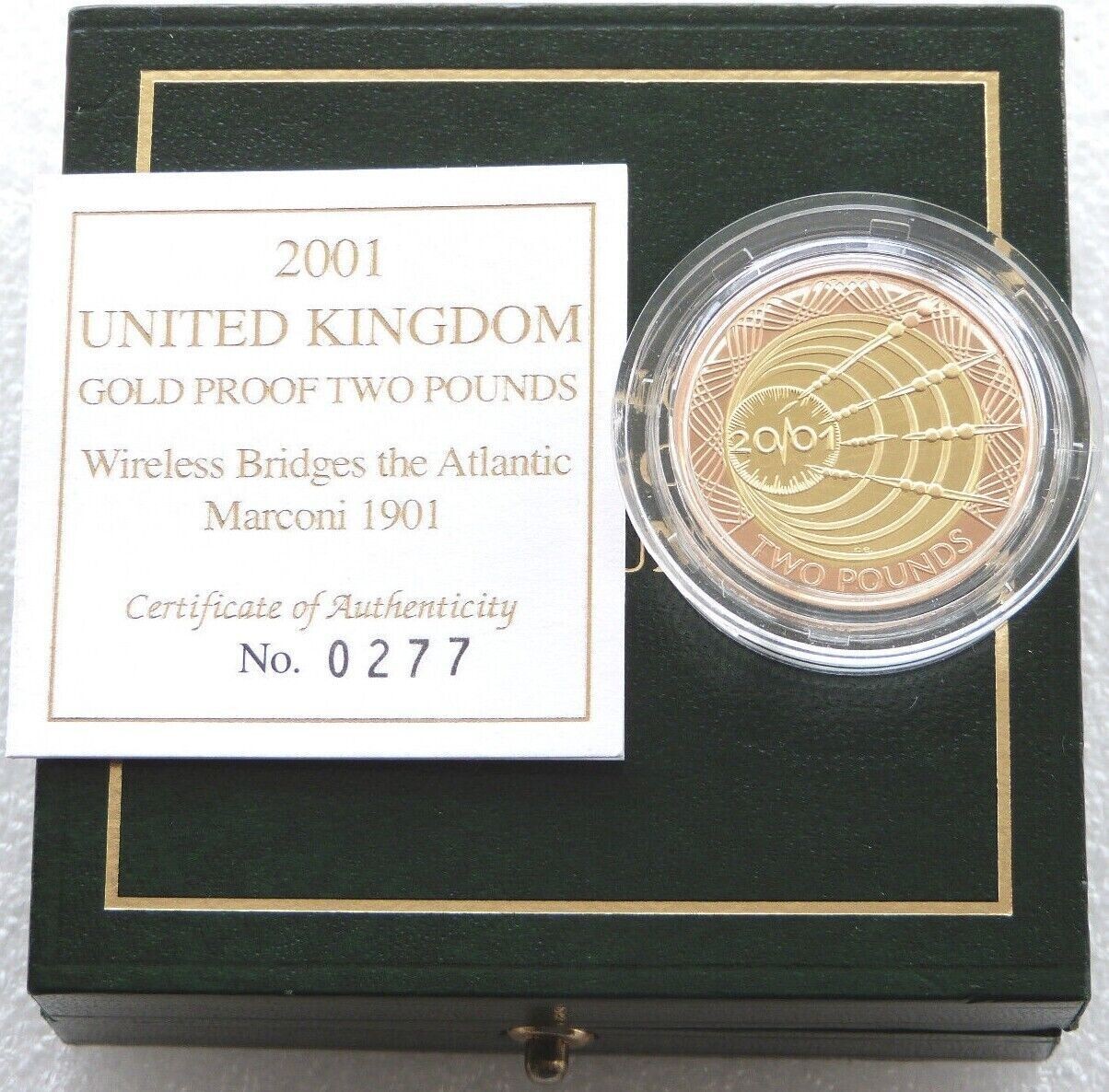 2001 Marconi £2 Gold Proof Coin Box Coa