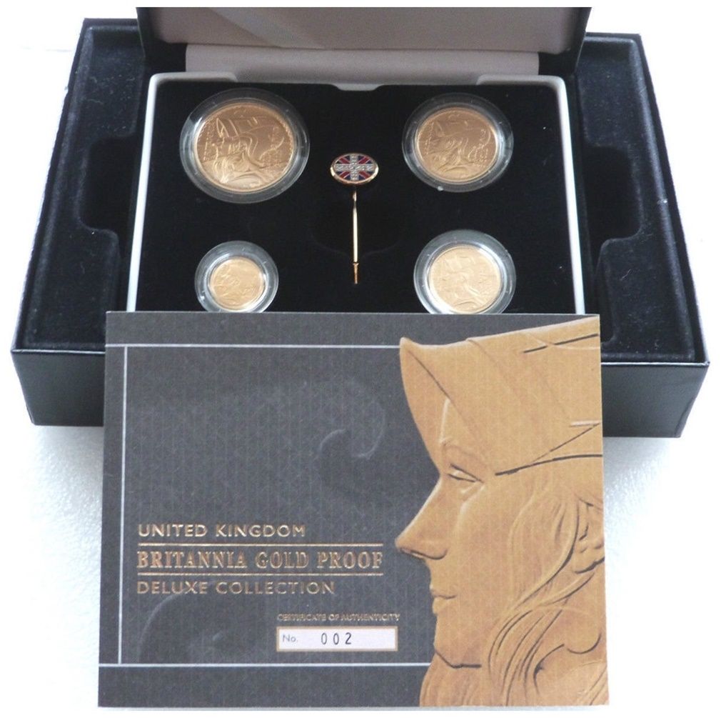 2003 Deluxe Britannia Gold Proof 4 Coin Set Box Coa Incl Diamond Tie Pin