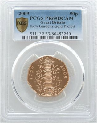 2009 Kew Gardens Piedfort 50p Gold Proof Coin PCGS PR70 DCAM