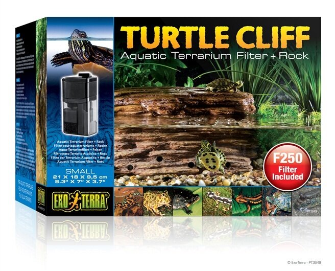 Exo Terra Turtle Cliff Aquatic Terrarium Filter + Rock Small - 21 x 18x ...
