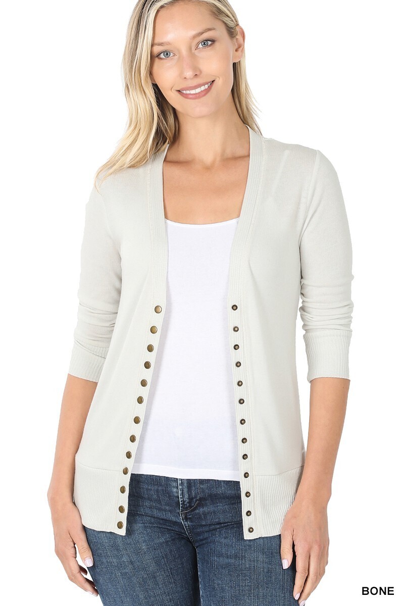 Snap Button Cardigan 3/4 Sleeve - Off White | Online Store ...