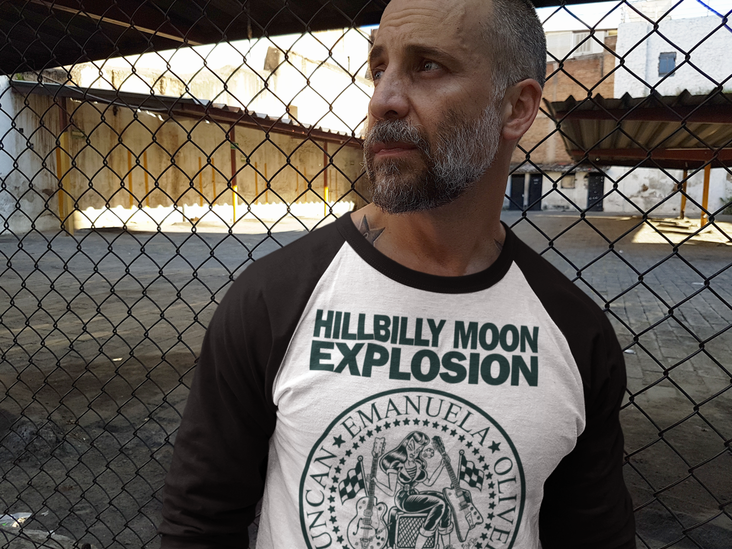 HILLBILLY MOON EXPLOSION BASEBALL T-SHIRT