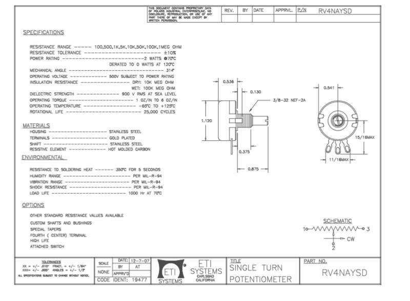 RV42K5 ETY SYSTEMS POTENCIOMETRO DE ALAMBRE 2.5 KOHMS 1 VUELTA VASTAGO ...