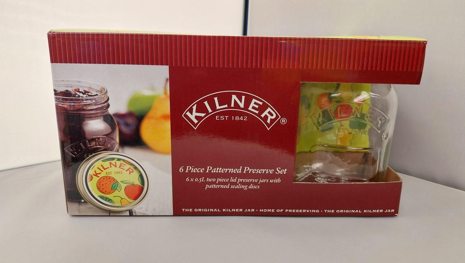 Kilner Preserve x 6 Jars 0.5ltr with Fruit patterned 2 Part Lids ...