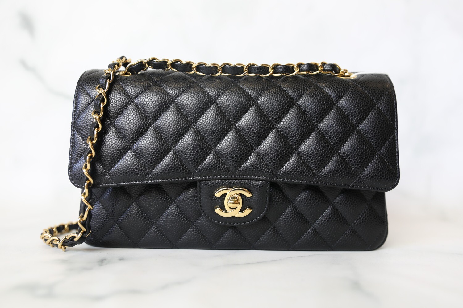 Chanel Classic Medium, Black Caviar with Gold Hardware, Preowned in Box ...