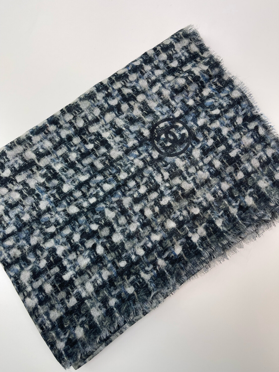 Chanel Scarf Lightweight Cashmere Tweed Effect Blue, New - No Box ...