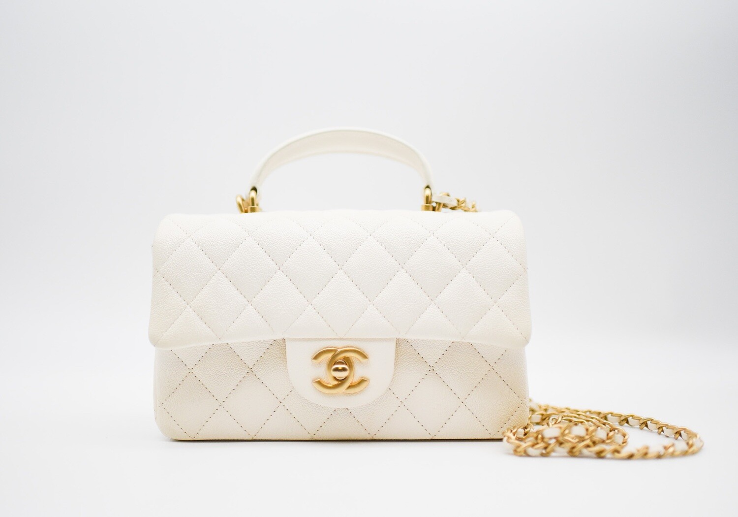 Chanel Mini Top Handle Ivory Caviar Leather, Gold Hardware, New In Box ...