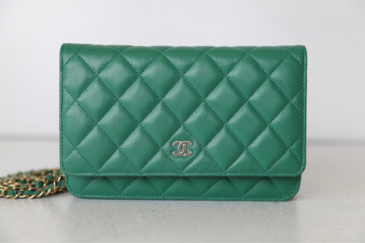 Chanel Classic Wallet on Chain, Green Lambskin with Gold Hardware ...