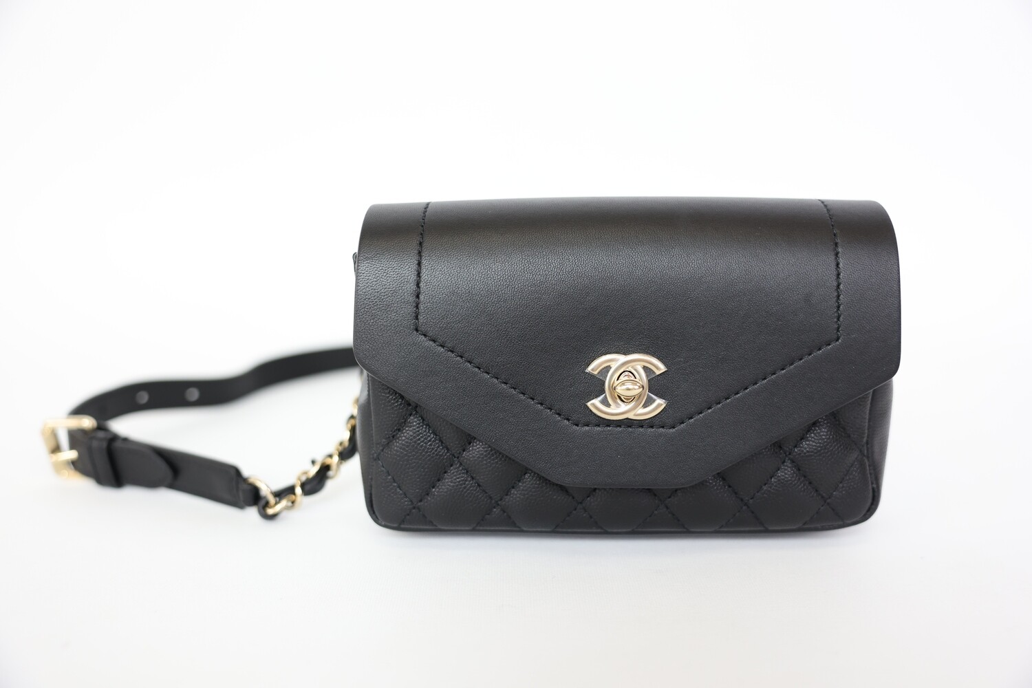 Chanel Waist Bag, Black Lambskin And Caviar Leather With Gold Hardware ...