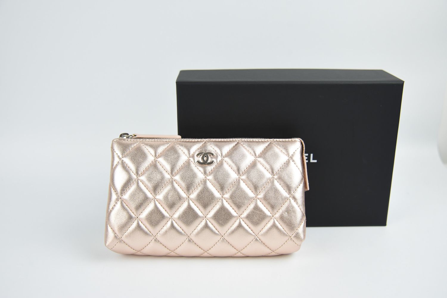 Chanel SLG Pouch, Rose Gold Metallic Leather, Silver Hardware ...