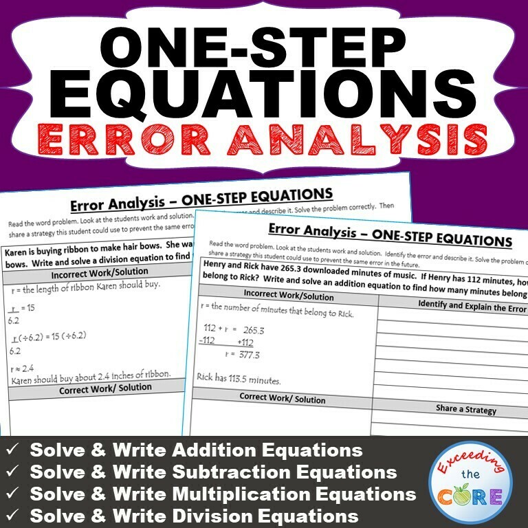 ONE STEP EQUATIONS Word Problems Error Analysis Find The Error ONE STEP EQUATIONS Word Problems Error Analysis Find The Error