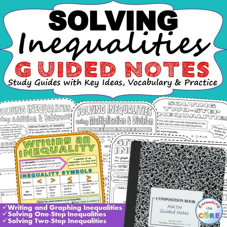 INEQUALITIES Doodle Math Interactive Notebooks Guided Notes 