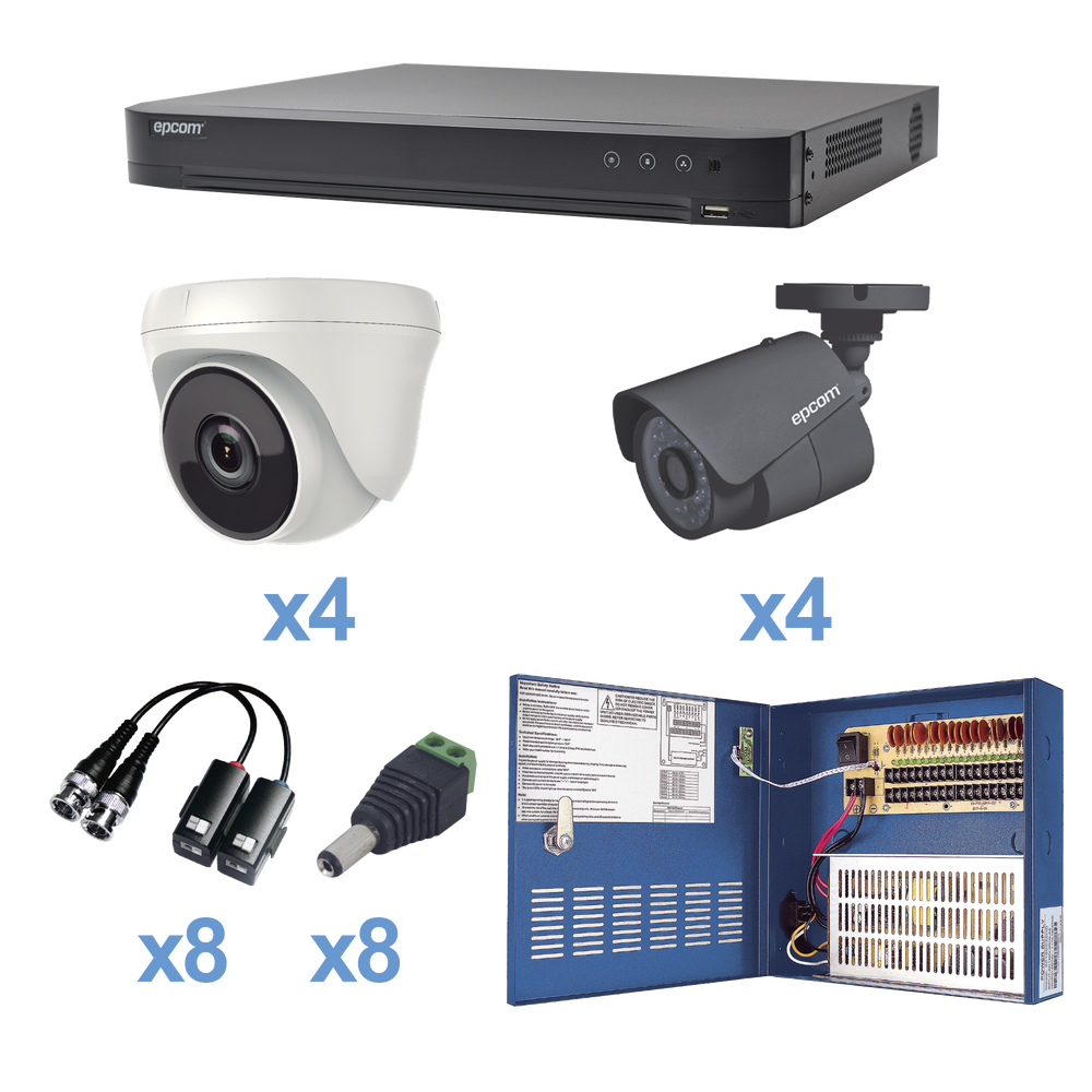 Kit Turbohd 1080p Dvr 8 Canales 4 Cámaras Bala Exterior 2 8 Mm