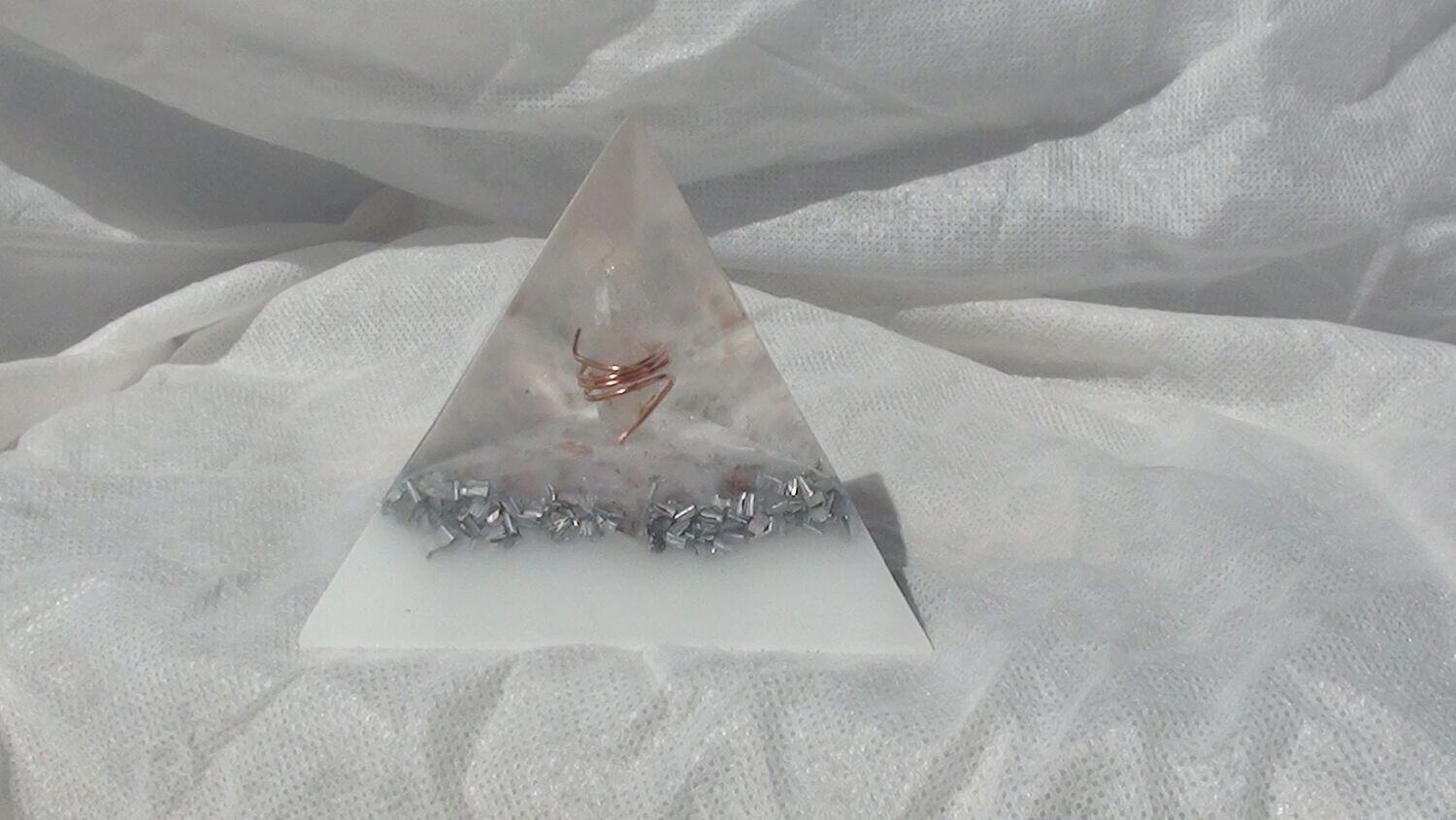 Medium Tetrahedron Orgonite- White/ Brazil Quartz Crystal, Strawberry ...