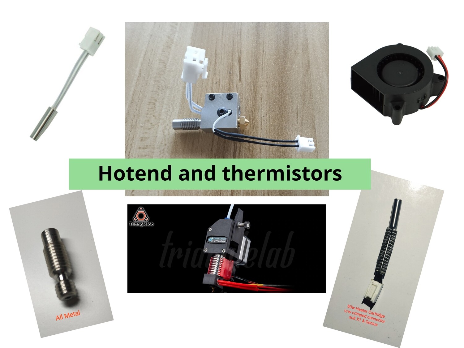 Hotend , thermistors & extruder