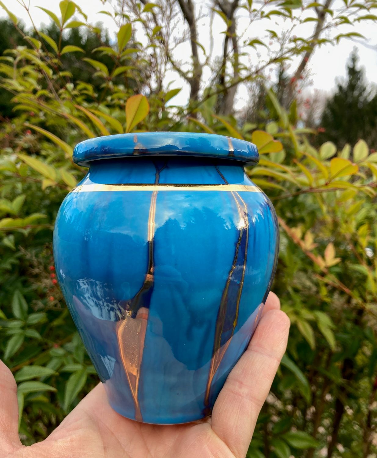 Ancient Creations Urn in Turquoise with Gold