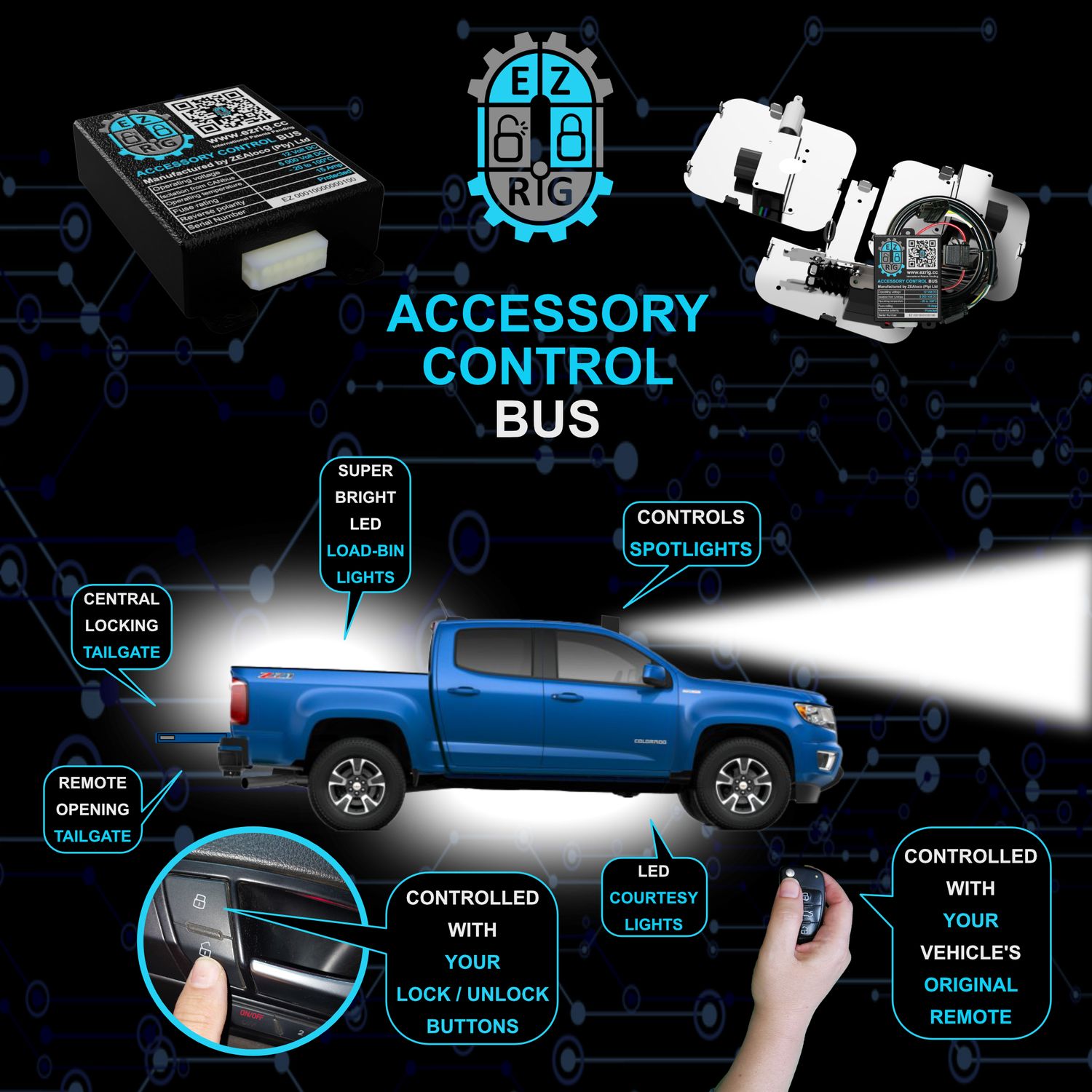 Talking Tailgate remote opening system with welcome lights control
