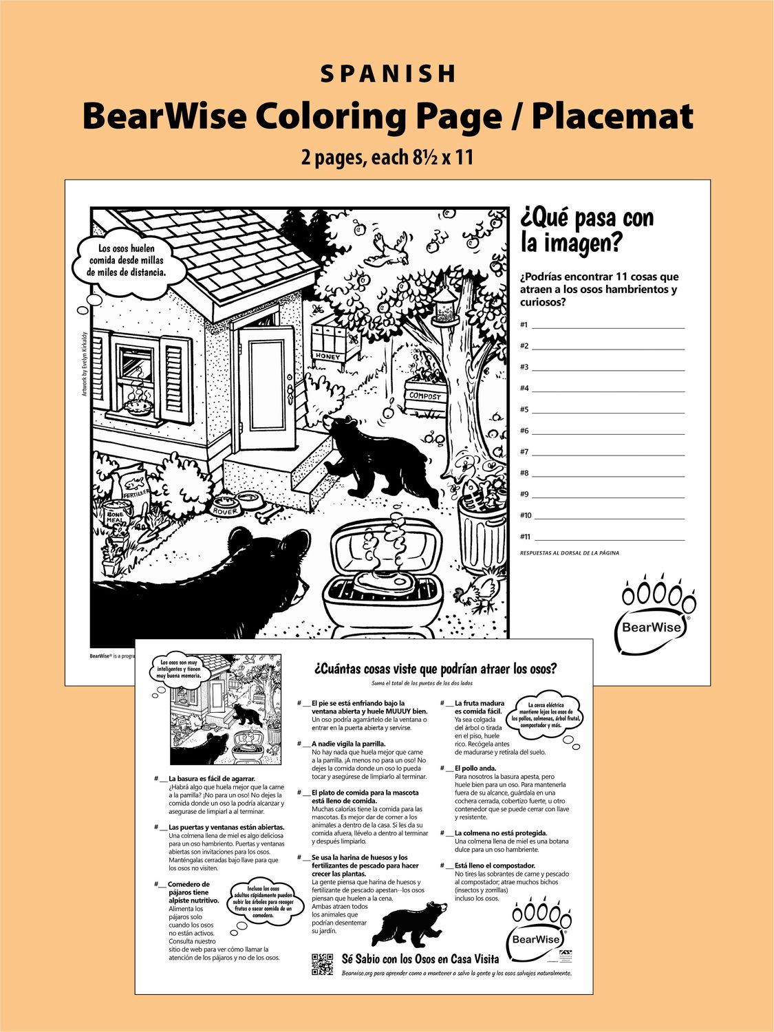 BearWise Spanish Coloring Page / Placemat - BearWise Educational Materials: Tools & Resources ...
