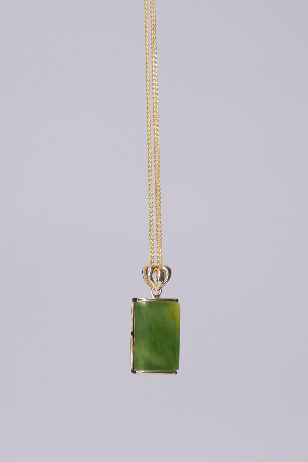 Moko Pounamu Kahurangi Greenstone and 9ct Gold Rectangle Pendant