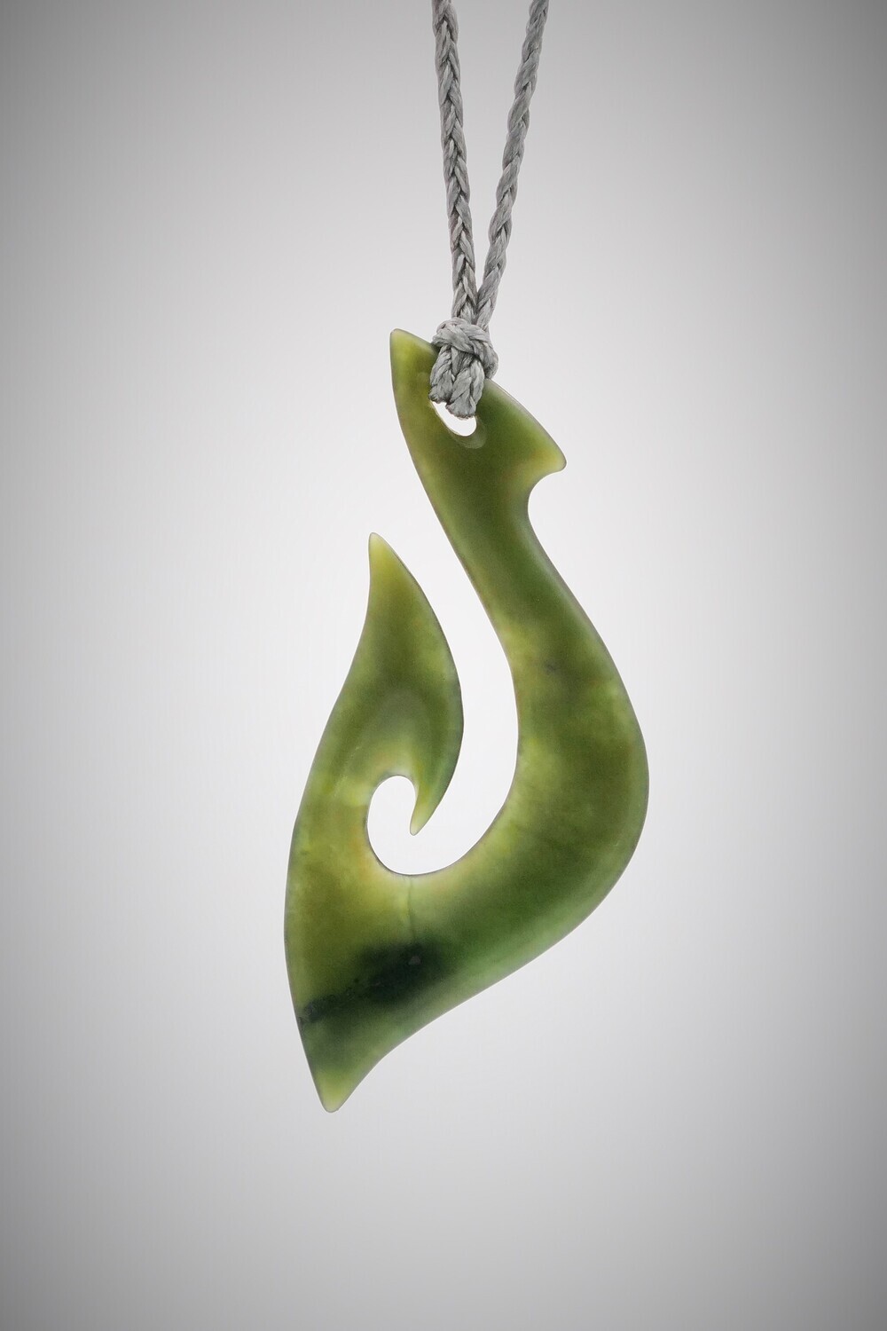 Moko Pounamu Hook (Hei Matau) NZ Genuine Kawakawa Greenstone - Whakaipo