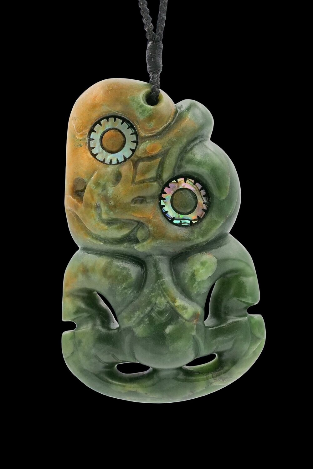 Moko Pounamu Tiki Genuine NZ Marsden Flower Greenstone - Tawhitinui Bay