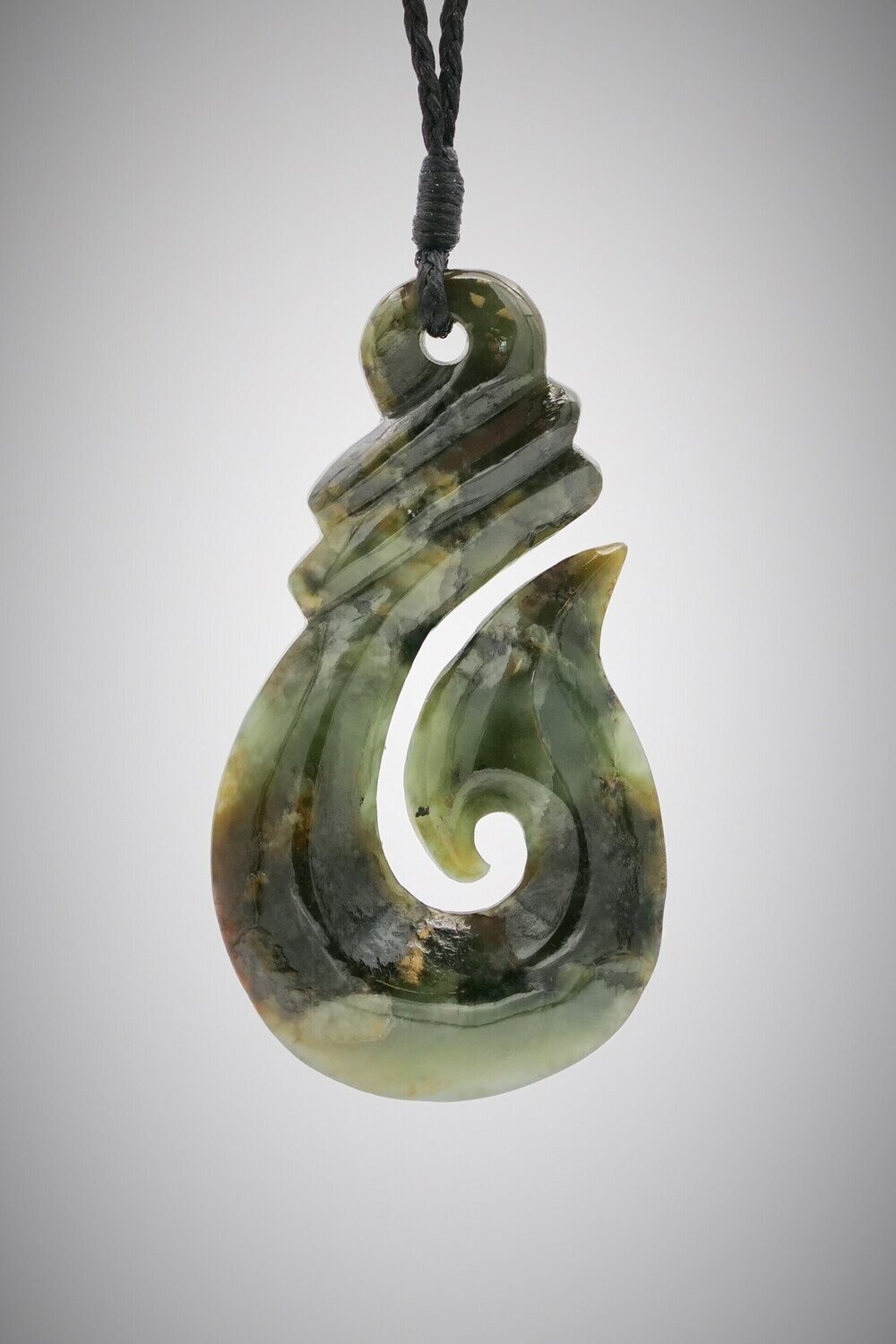 Moko Pounamu Hook (Hei Matau) NZ Genuine Raukaraka Greenstone - Tauhara