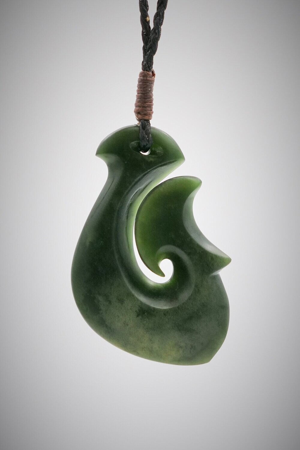Moko Pounamu Hook (Hei Matau) NZ Genuine Kawakawa Flower Greenstone ...