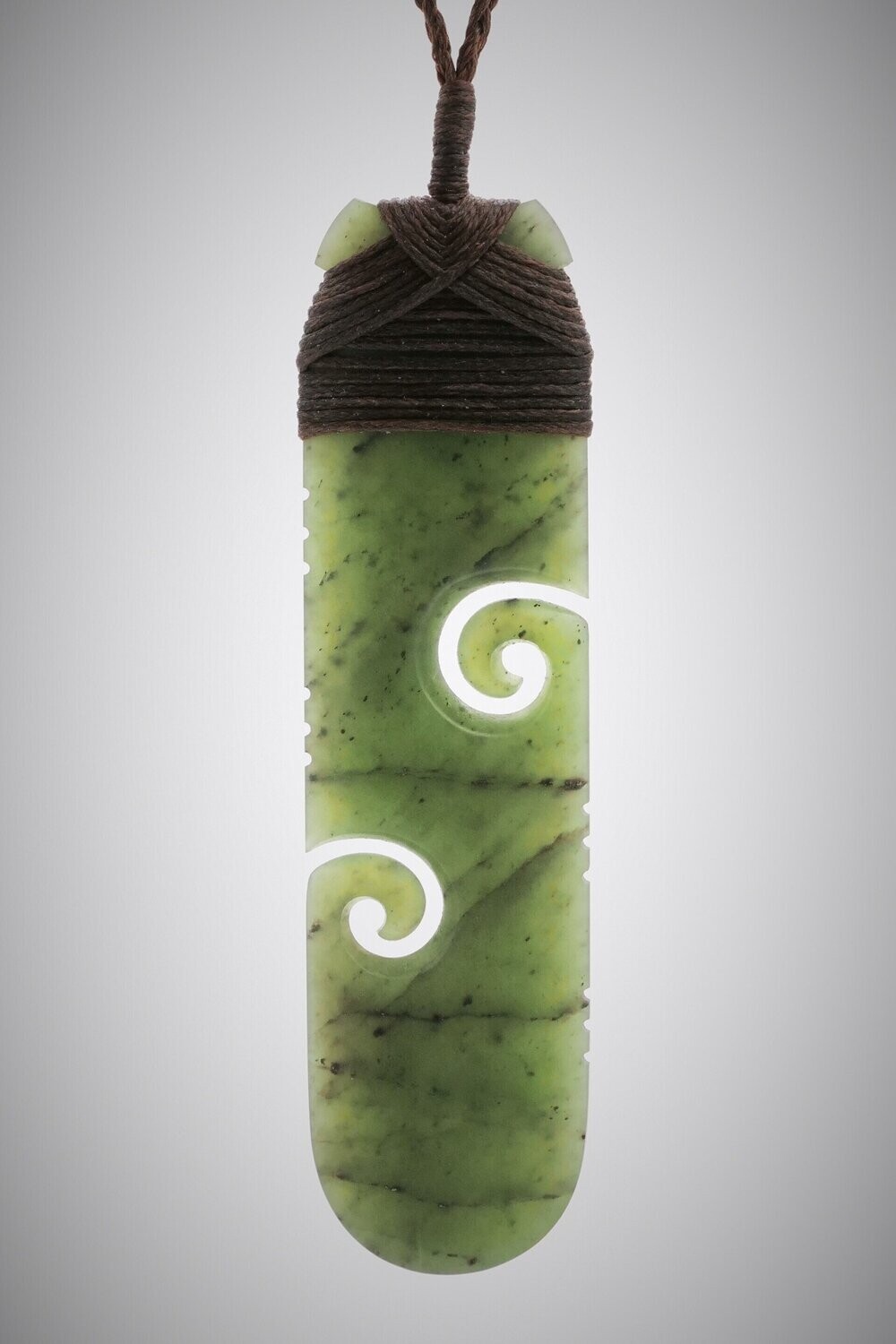 Moko Pounamu Toki with Koru NZ Genuine Kawakawa Greenstone - Tarawera