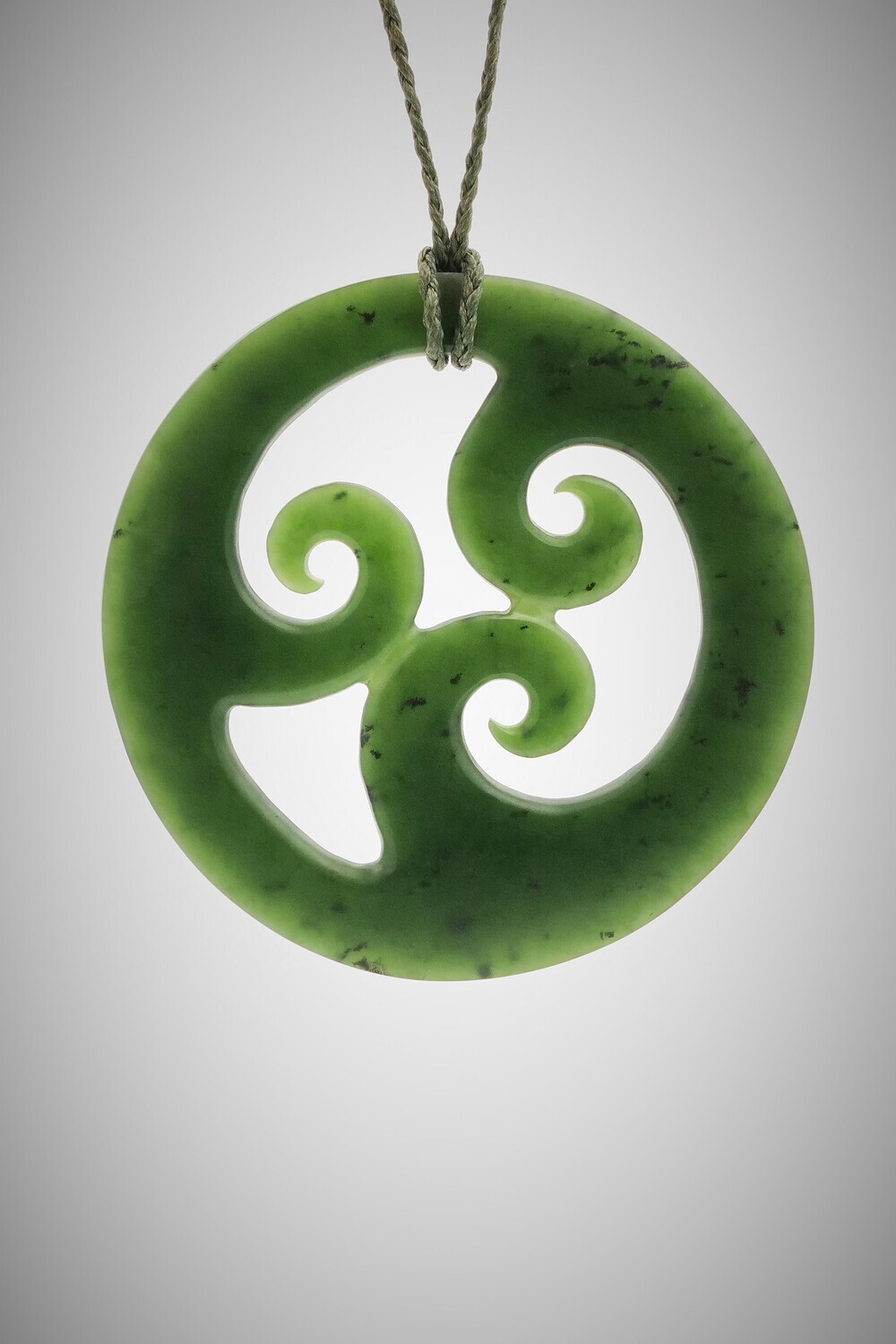 Moko Pounamu triple Koru NZ Genuine Kawakawa Greenstone - Parawera
