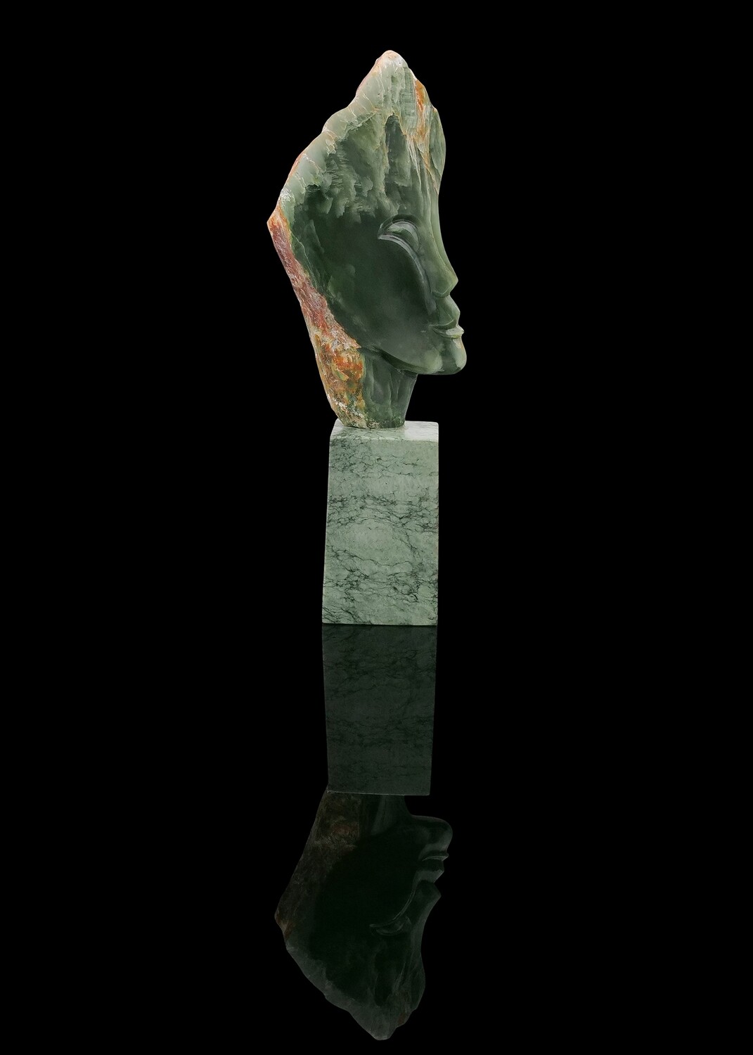 Moko Pounamu Sculptural Head - NZ Genuine Inanga Greenstone - Waitaiki