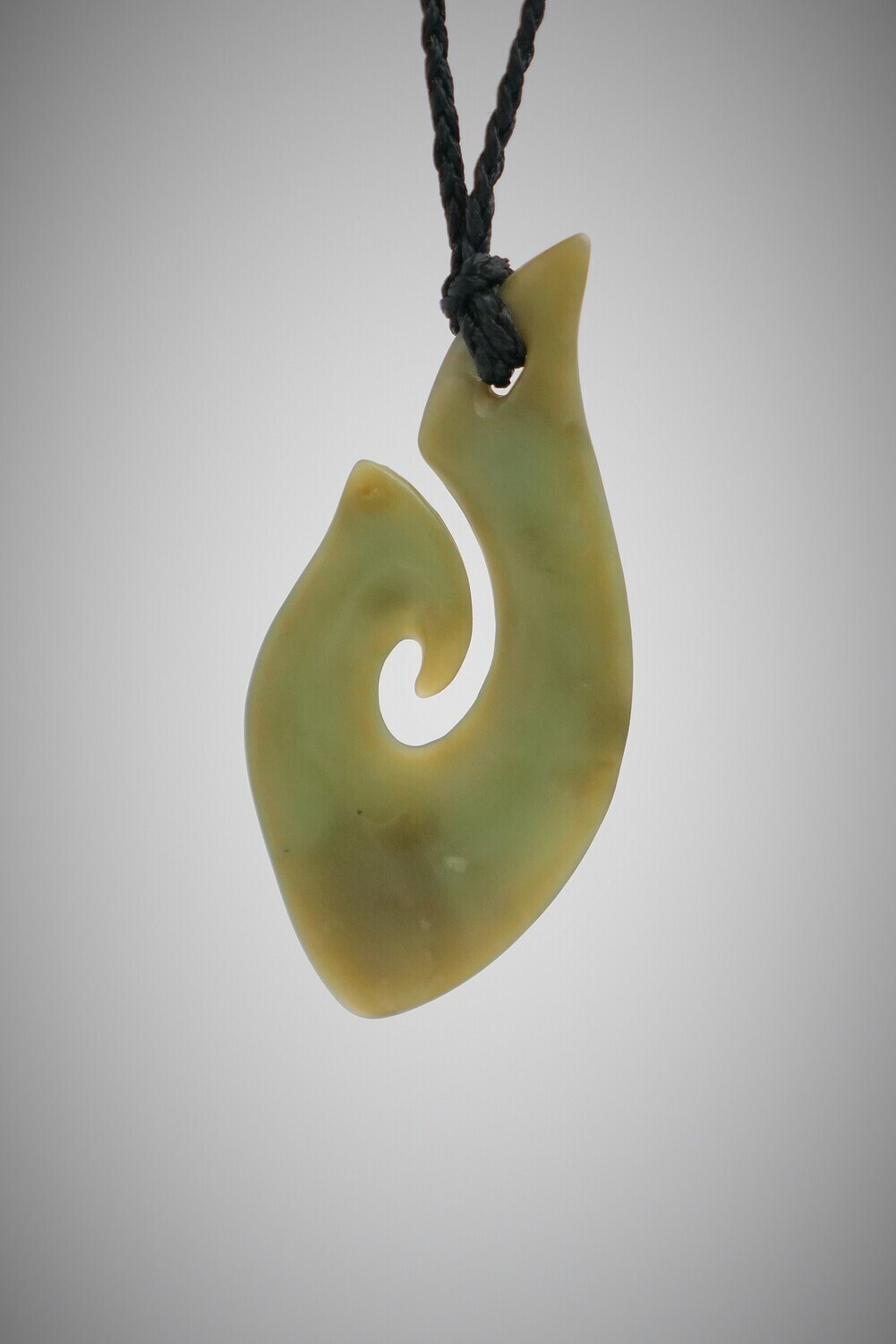 Moko Pounamu Hei Matau NZ Genuine Inanga Greenstone - Tahekeroa