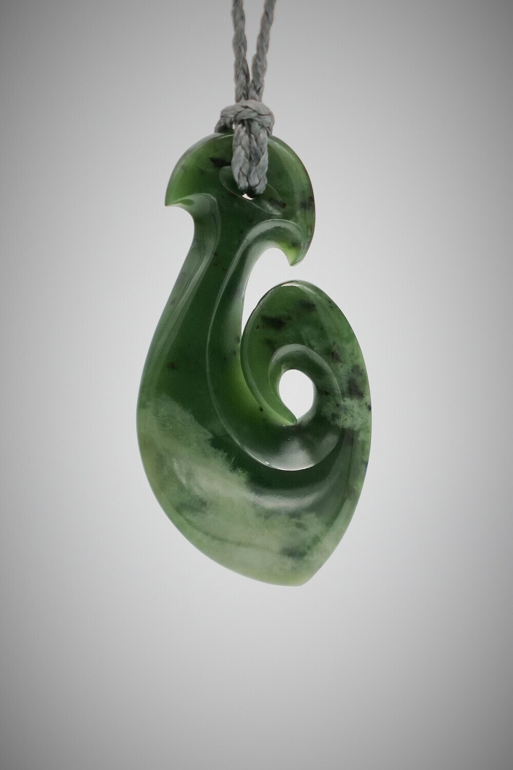 Moko Pounamu Hook (Hei Matau) NZ Genuine Kawakawa Flower Greenstone ...