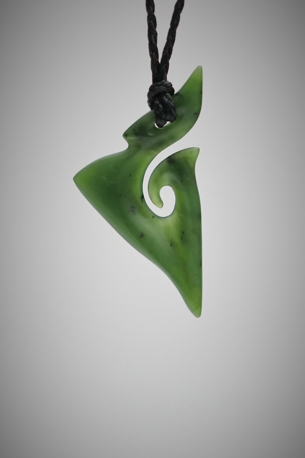 Moko Pounamu Hook (Hei Matau) NZ Genuine Kawakawa Greenstone - Whangarei