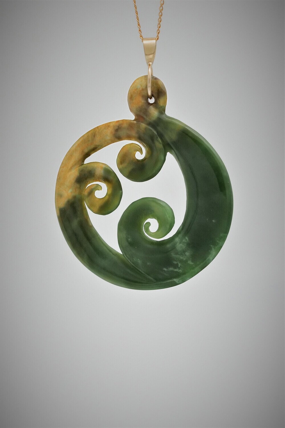 Moko Pounamu Triple Koru NZ Genuine Marsden Flower Greenstone and 9ct ...