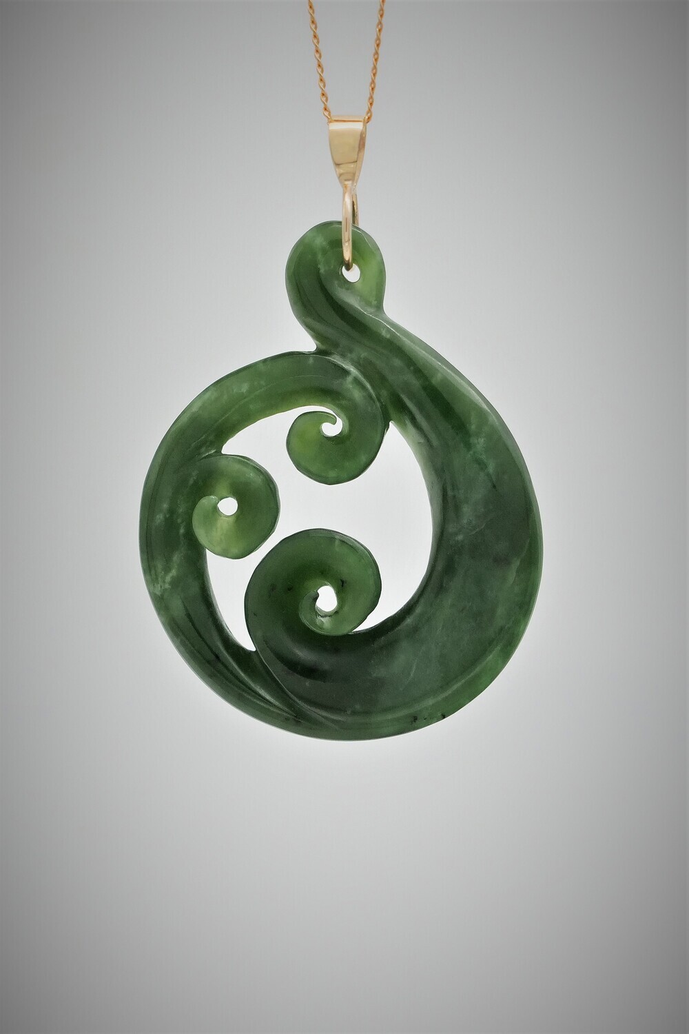 Moko Pounamu Triple Koru NZ Genuine Marsden Flower Greenstone and 9ct ...