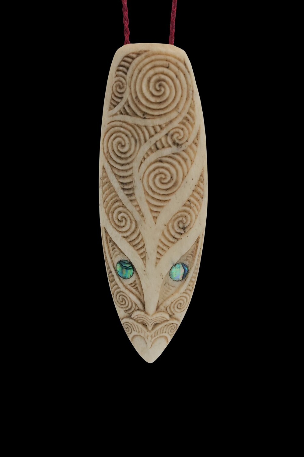 Moko Pounamu, Rei Niho Genuine Whale Bone Carving - Atawhai