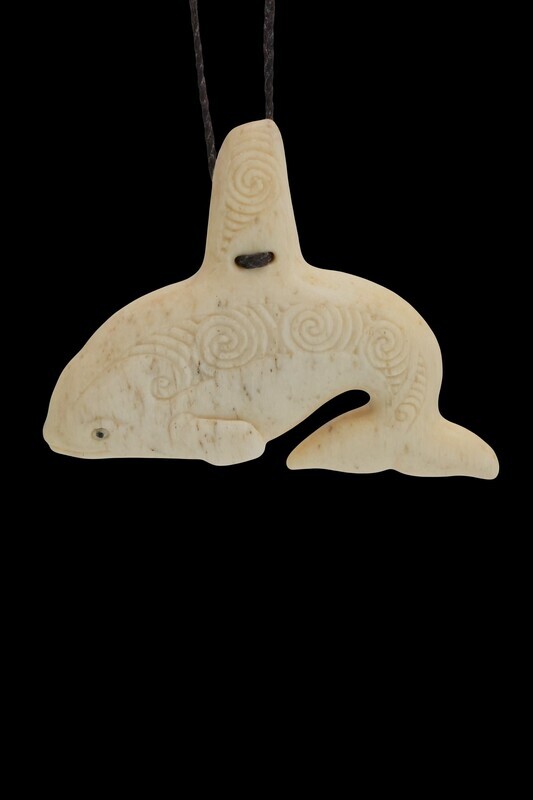 Moko Pounamu, Orca Whale Genuine Whale Bone Carving - Tohora