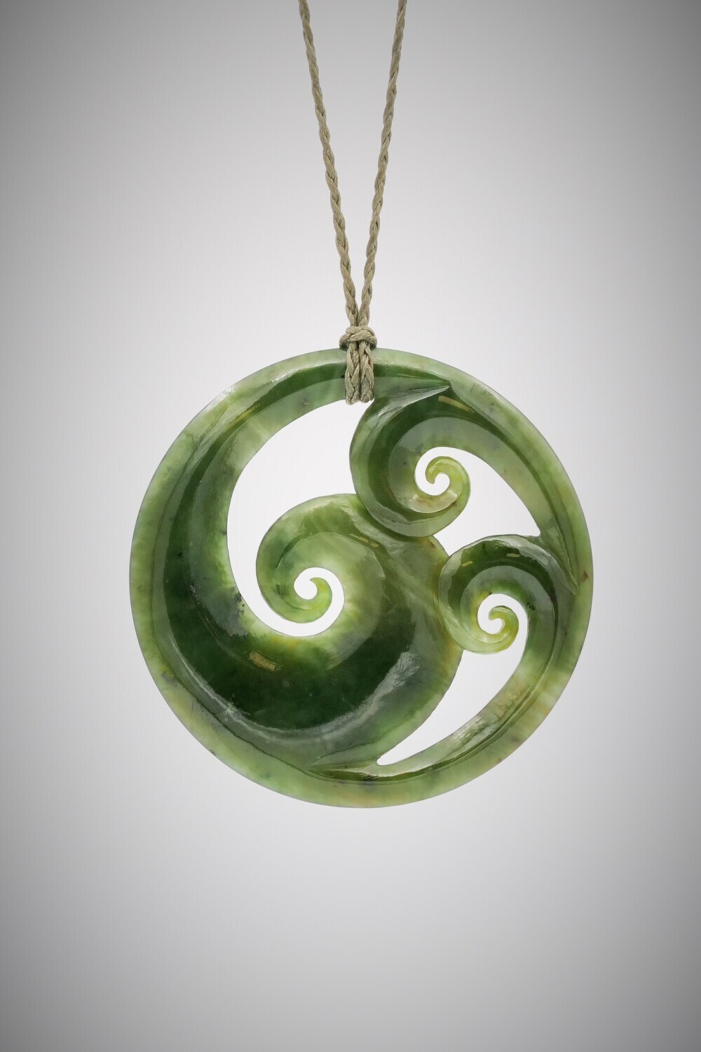 Moko Pounamu Triple Koru NZ Genuine Kawakawa Greenstone - Anapai