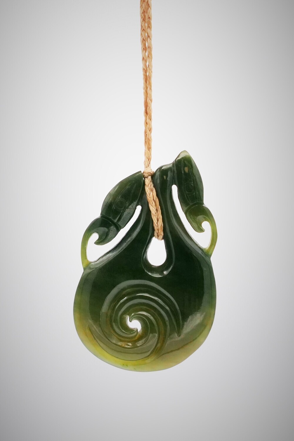 Moko Pounamu Double Manaia NZ Genuine Kawakawa Greenstone - Mangatarata