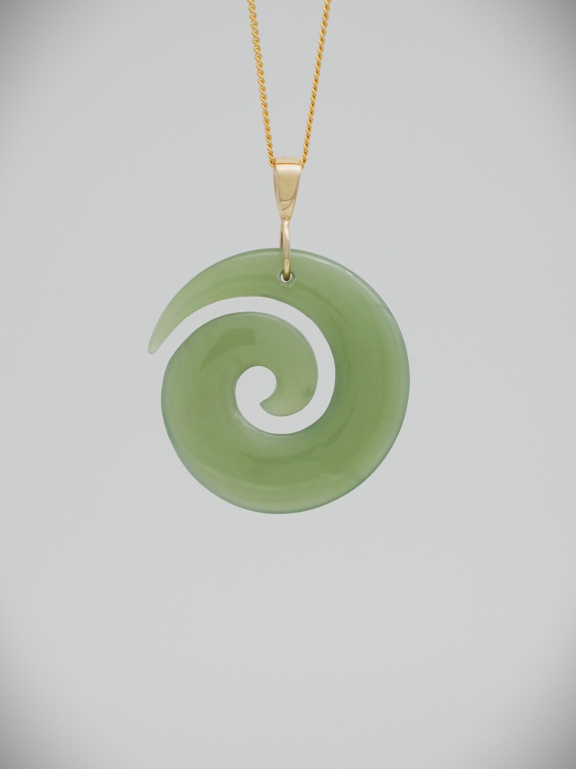 Moko Pounamu Koru NZ Genuine Inanga Greenstone & 9ct Gold - Nukuwaiata