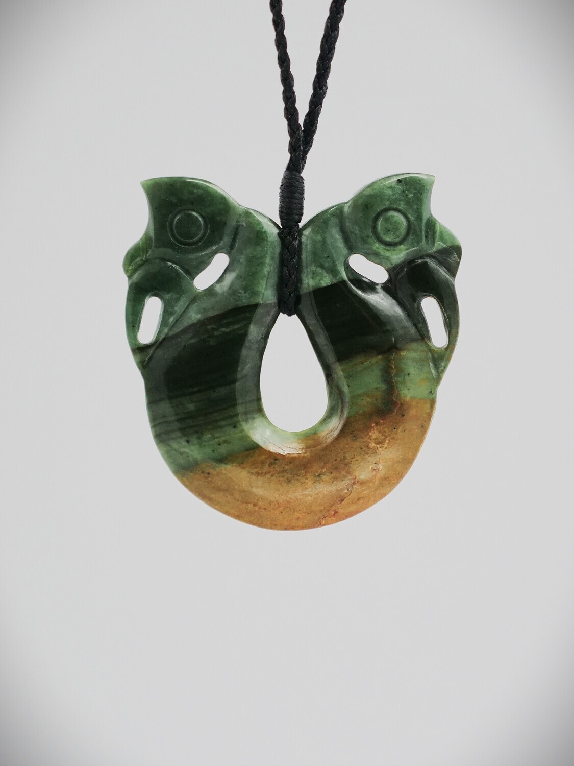 Moko Pounamu Manaia NZ Genuine Kawakawa Flower Greenstone - Takahiwai
