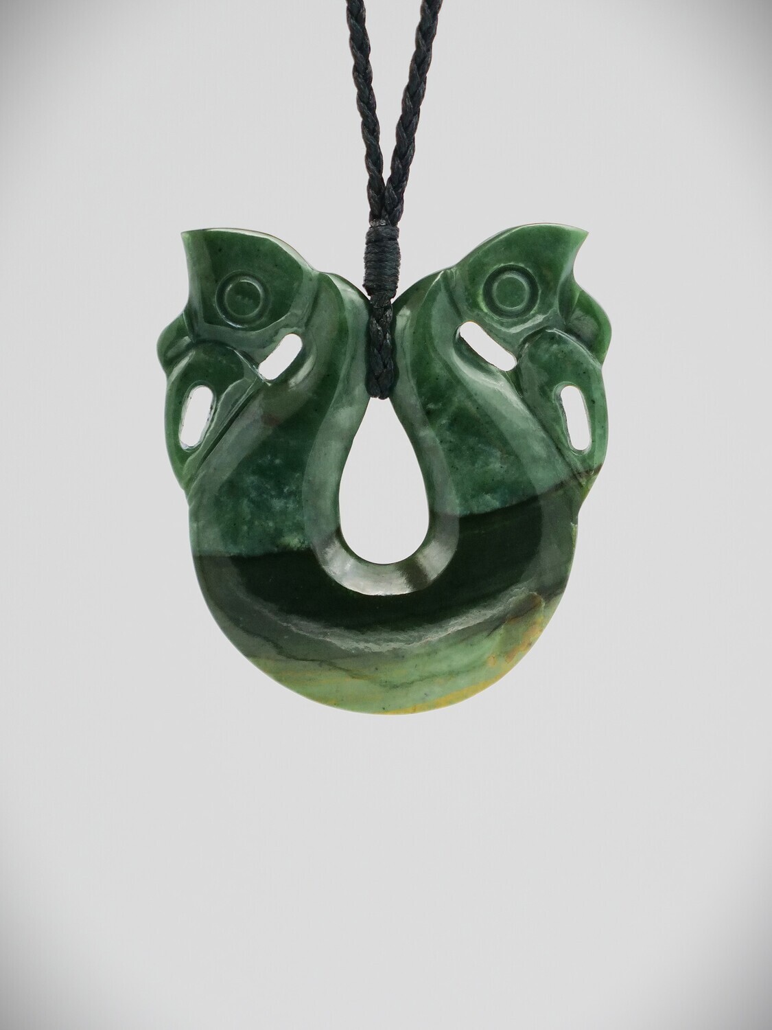 Moko Pounamu Manaia NZ Genuine Kawakawa Flower Greenstone - Kenepuru
