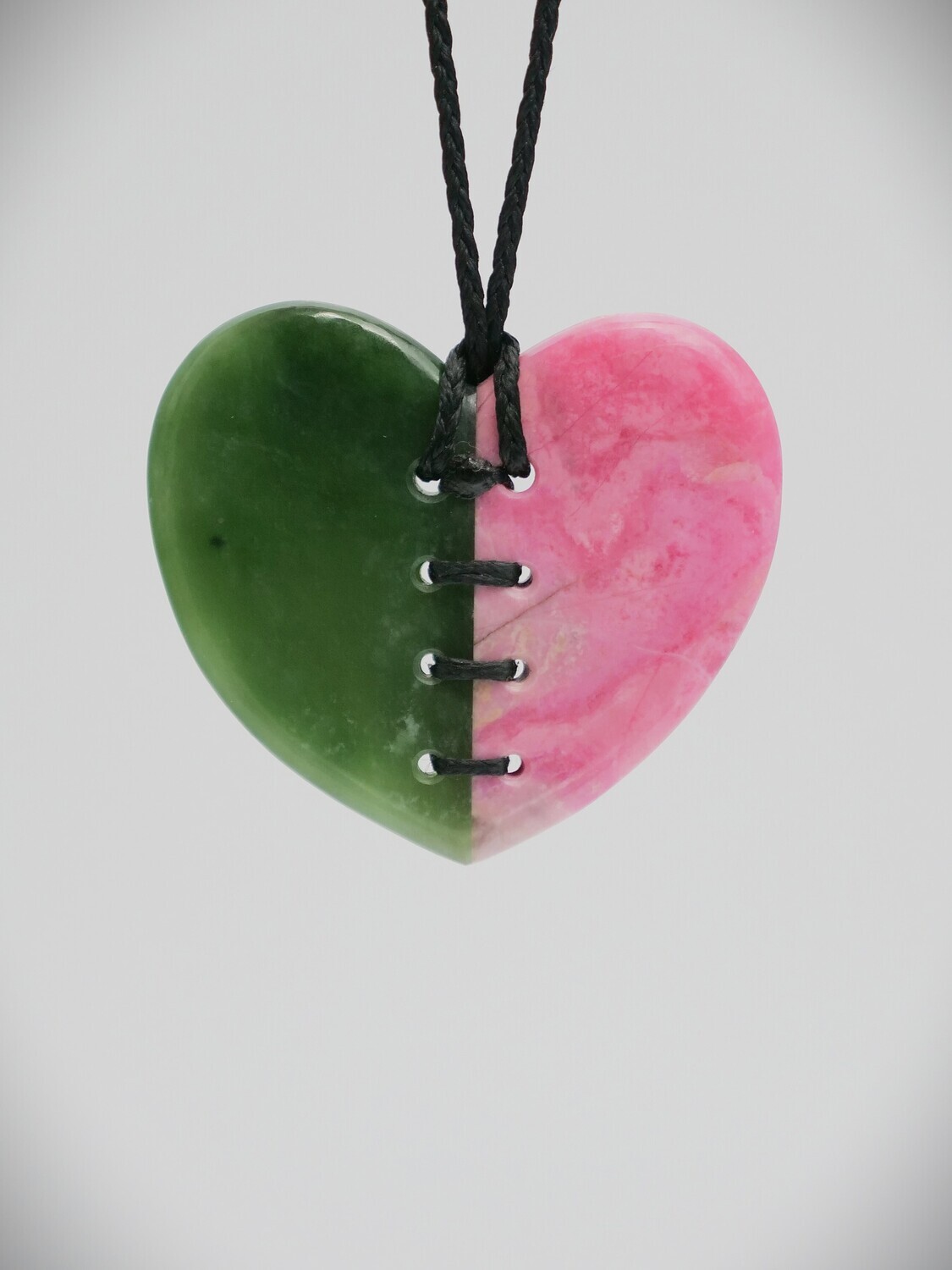 Moko Pounamu Heart NZ Genuine Kahurangi Greenstone & Rhodonite Stone ...