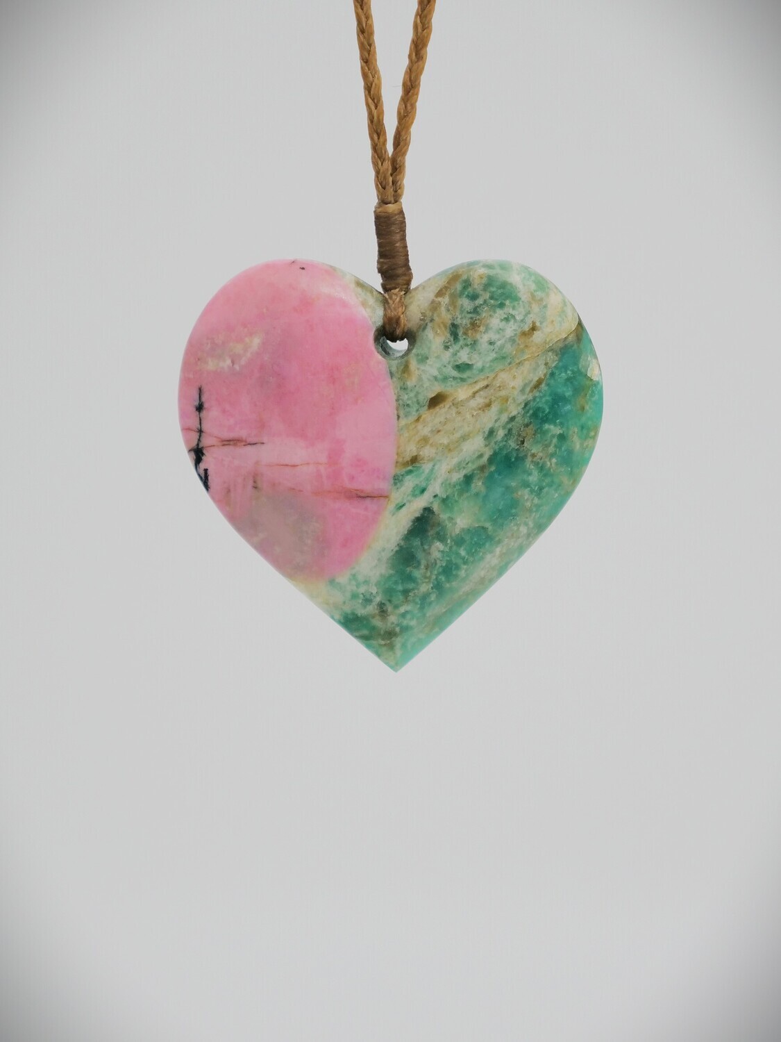 Moko Pounamu Heart NZ Genuine Aotea Stone & Rhodonite Stone - Wharau