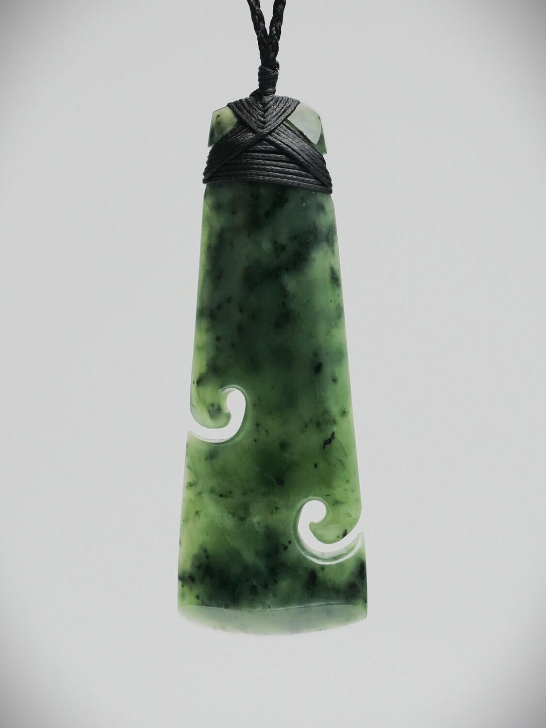 Moko Pounamu Toki with Koru NZ Genuine Kawakawa Greenstone - Hakahaka