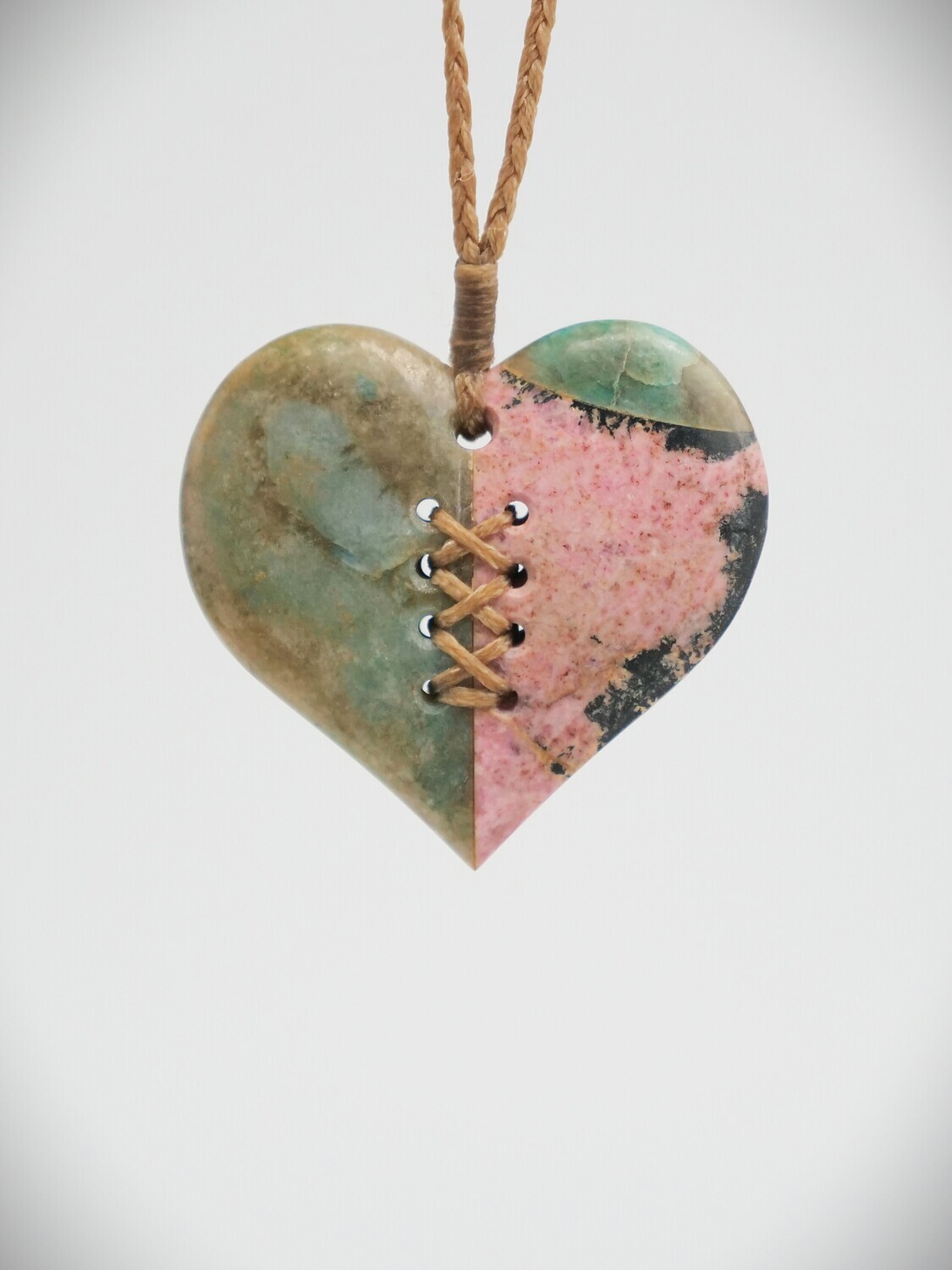 Moko Pounamu Heart NZ Genuine Aotea stone & Rhodonite stone - Wharau