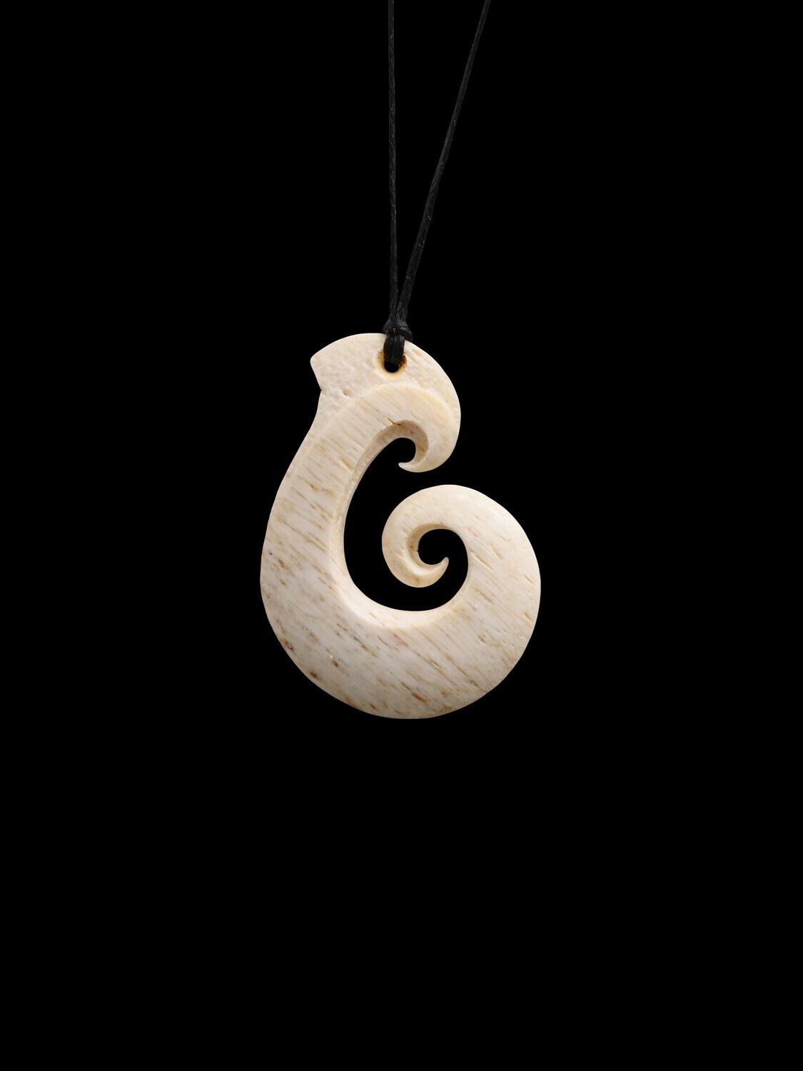 Moko Pounamu, Hei Matau (Hook) Whale Bone Carving - Onekaka